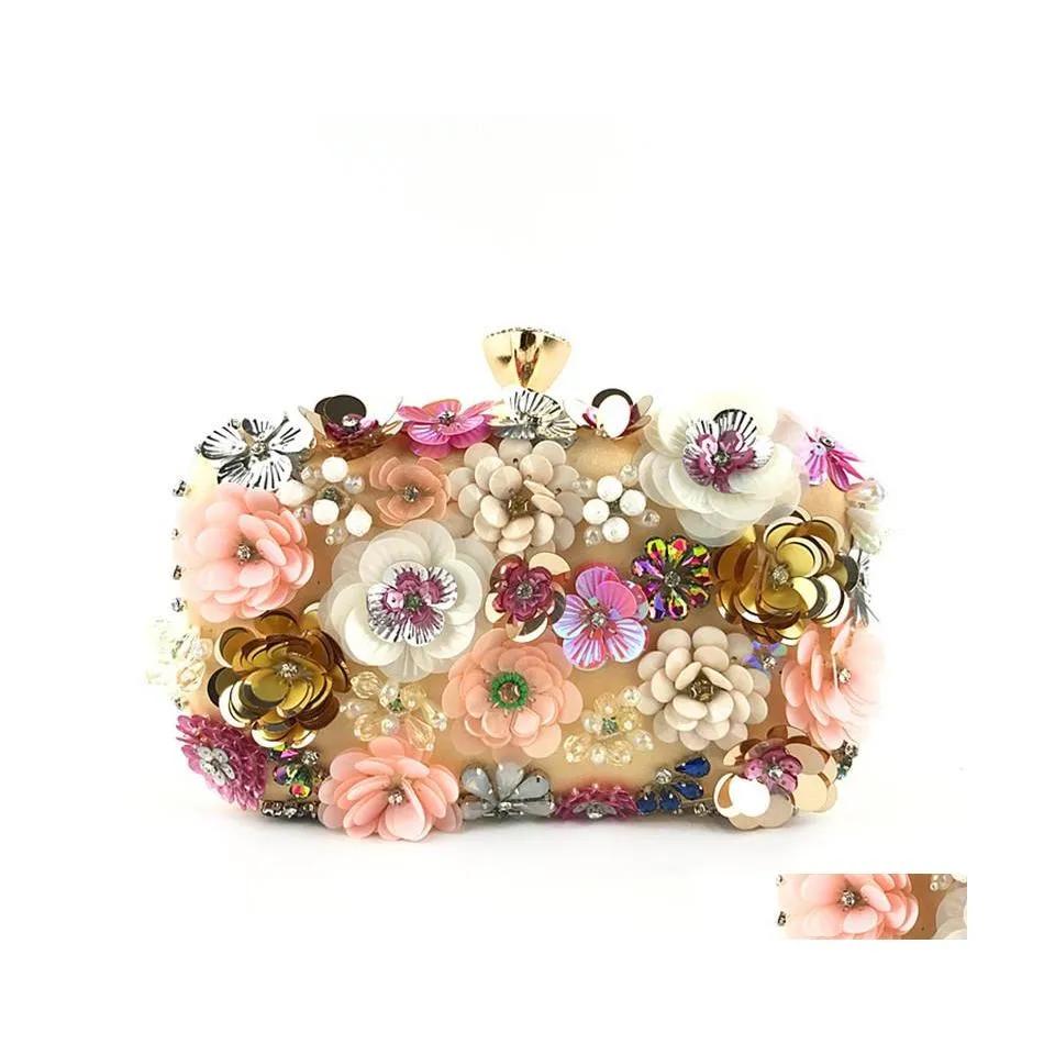 Elegant Beaded Evening Clutch Purse - Floral Design, Perfect for Bridal ...