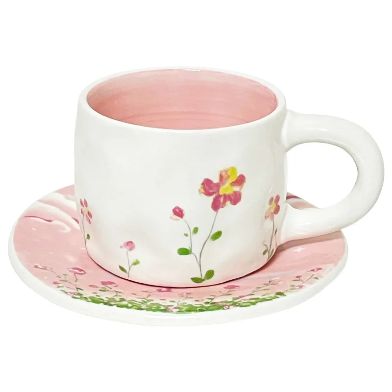Cute Pink Coffee Cup Set - Ins Style Ceramic Tea Cup & Saucer Set ...