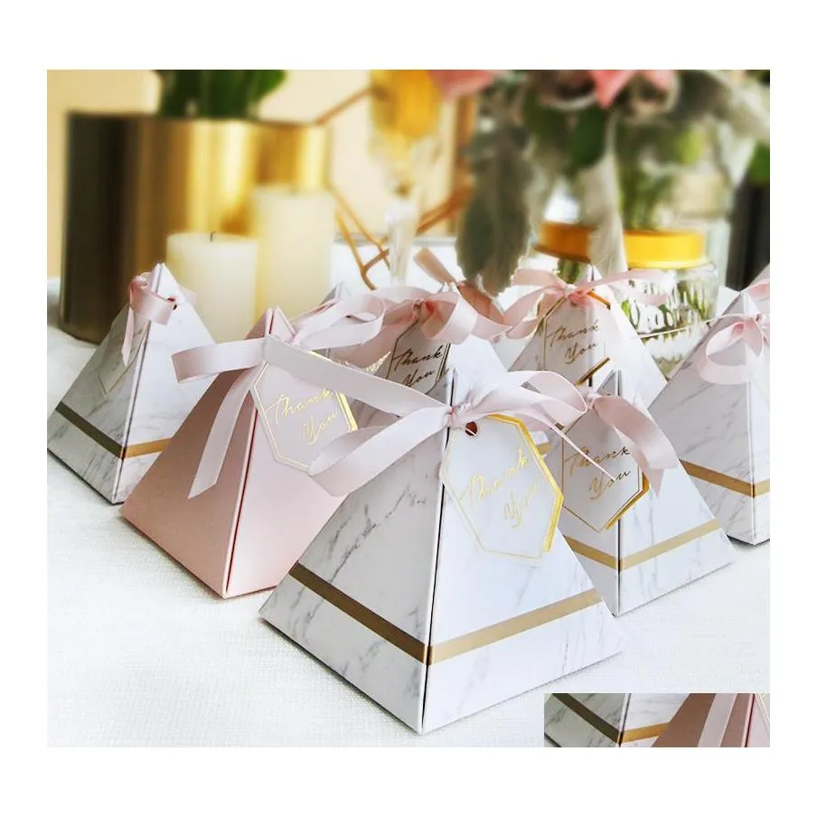 50 Marble Triangle Favor Boxes: Elegant Candy Boxes for Wedding Favors ...