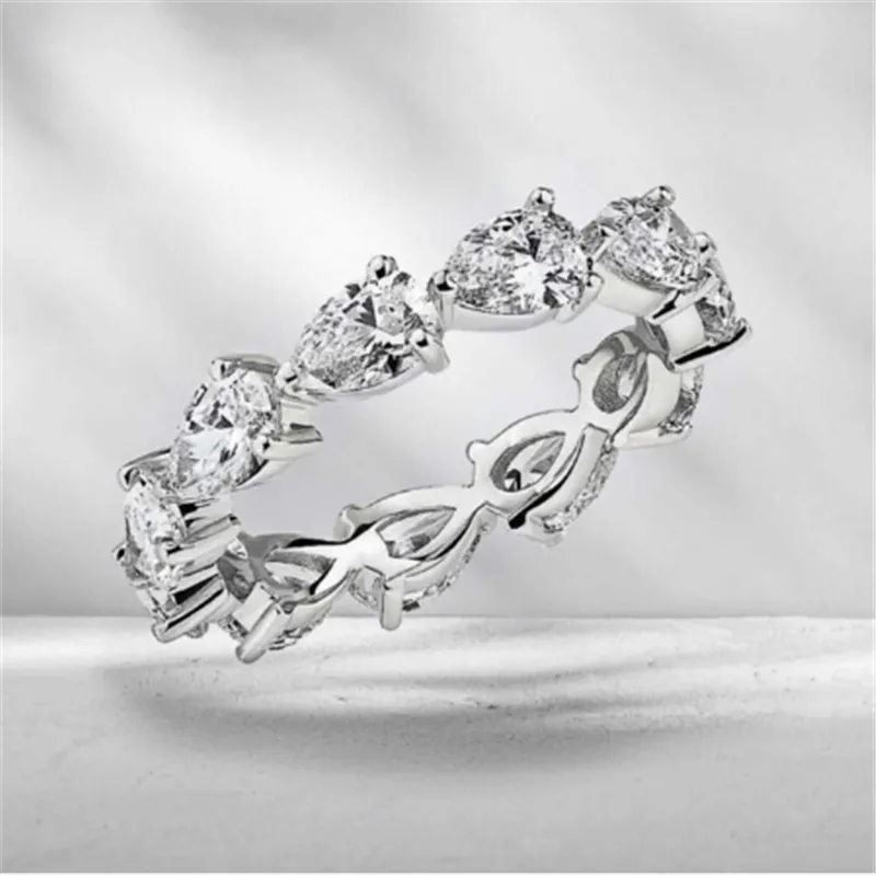 Lab Diamond Water Drop Ring - 925 Sterling Silver Wedding Band ...