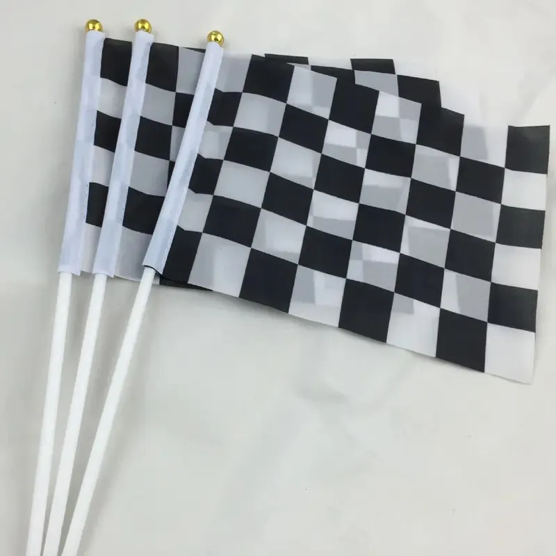Checkered Hand Wave Racing Tricolour Flag With Black And White Grid And ...