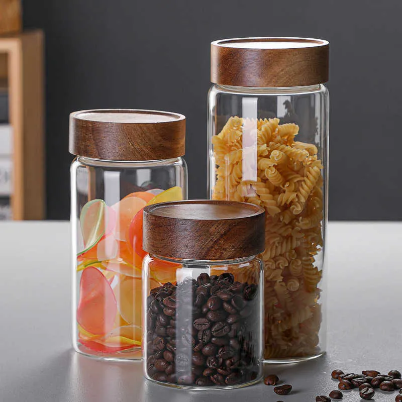 Small Glass Jars with Wood Lids - Premium Kitchen Storage Jars, Food ...