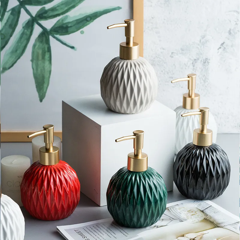 Liquid Soap Dispenser Rhombus Texture Ceramic Lotion Bottle Round ...