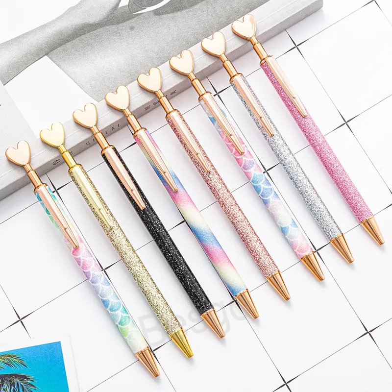 Heart-shaped Top Head Hand Press Ballpoint Pens School Student Writing ...