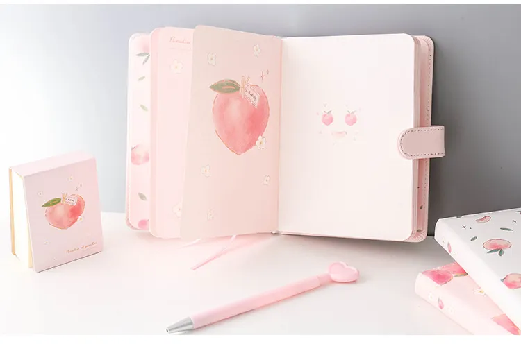 Cute Journals: Pink Peach PU Leather Magnetic Notebook, Kawaii Diary ...