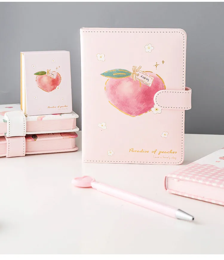 Cute Journals: Pink Peach PU Leather Magnetic Notebook, Kawaii Diary ...