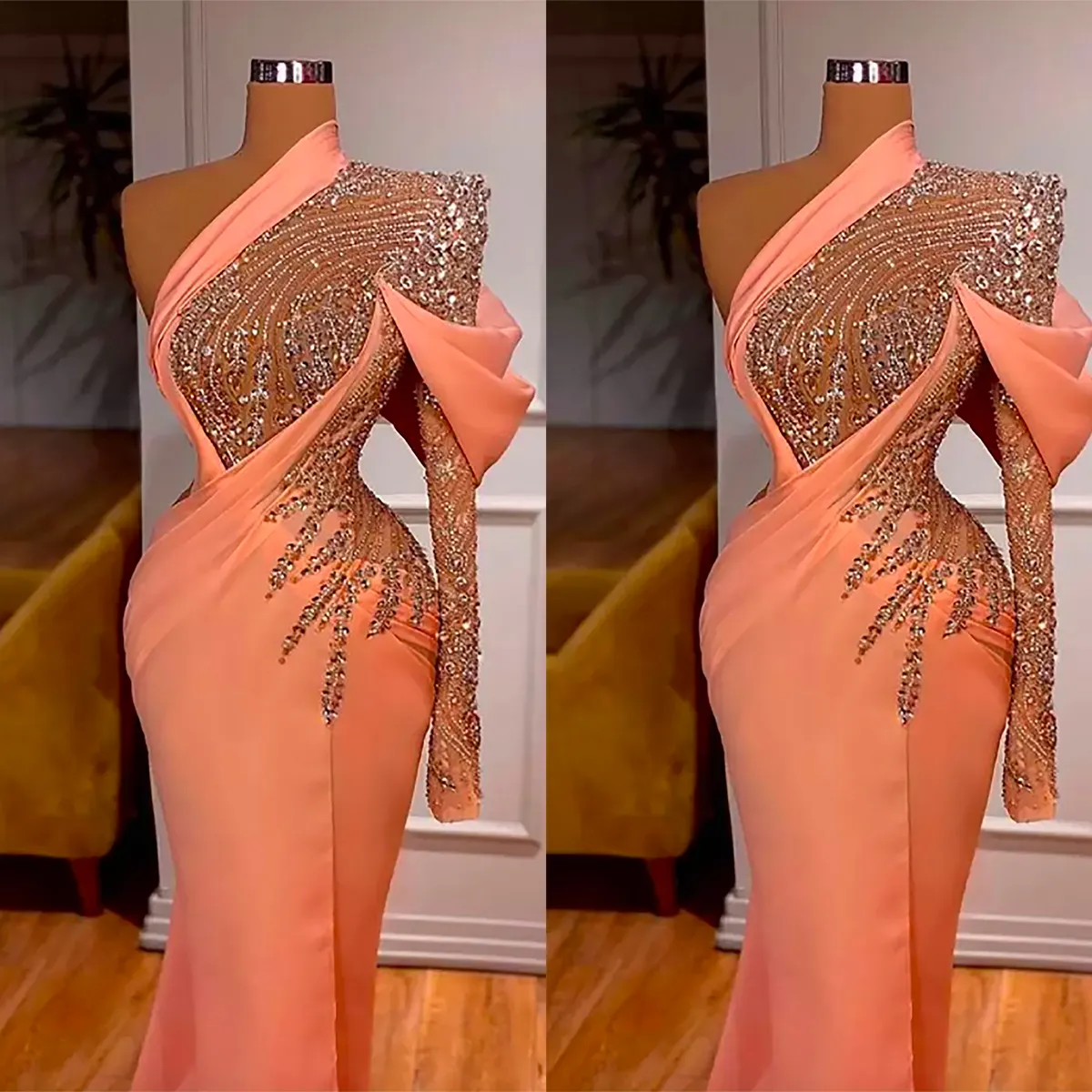 Elegant One Shoulder Sequin Prom Dress: Custom Made Floor Length ...