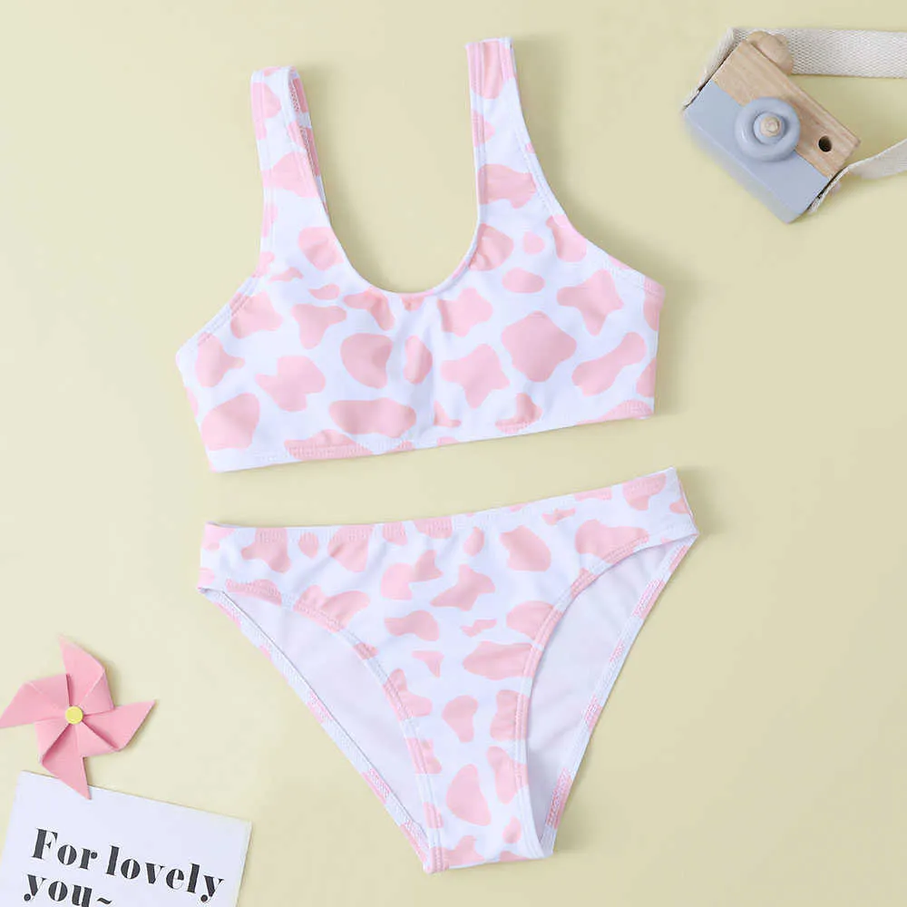 Cow Print Two Piece Swimsuit Set Back For Girls, 7 14 Years, With ...