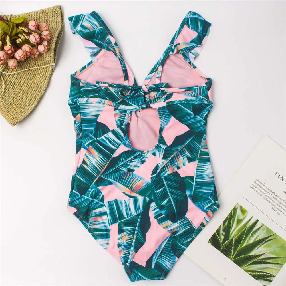 DHgate.com:Tropical One-Piece Leaf Print Swimsuit for Girls with ...