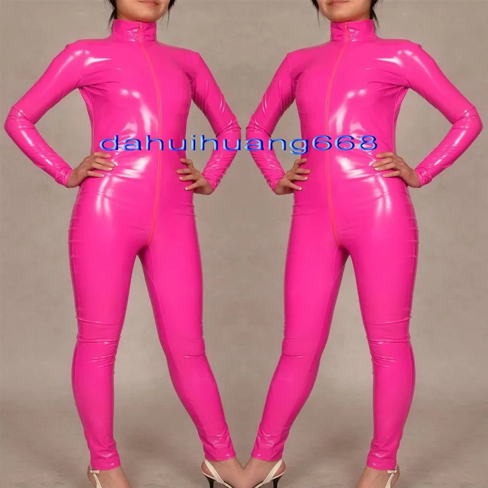 Sexy Rose Brillant Pvc Costume Catsuit Costumes Unisexe Brillant Rose Pvc Corps Costume Unisexe