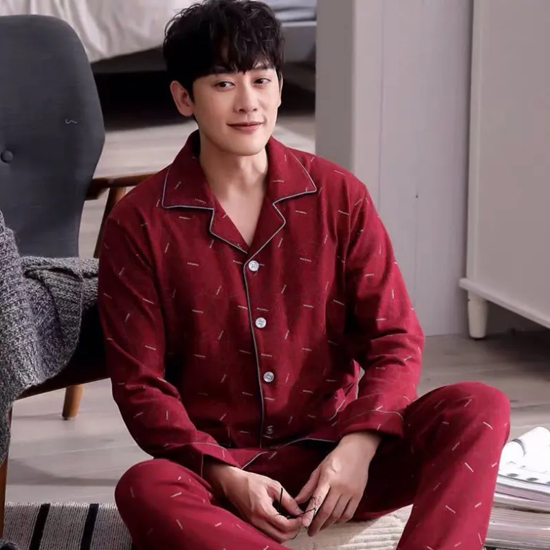 Men's Red Plaid Pajamas: Spring Summer Cotton Pajama Set - Casual ...