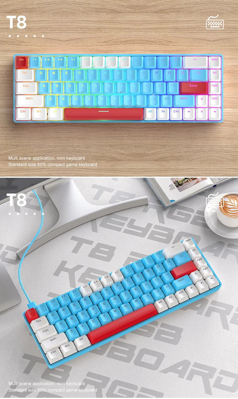 T8 68 Keys RGB Mini Gaming Mechanical Keyboard Macro Programming 60% ...