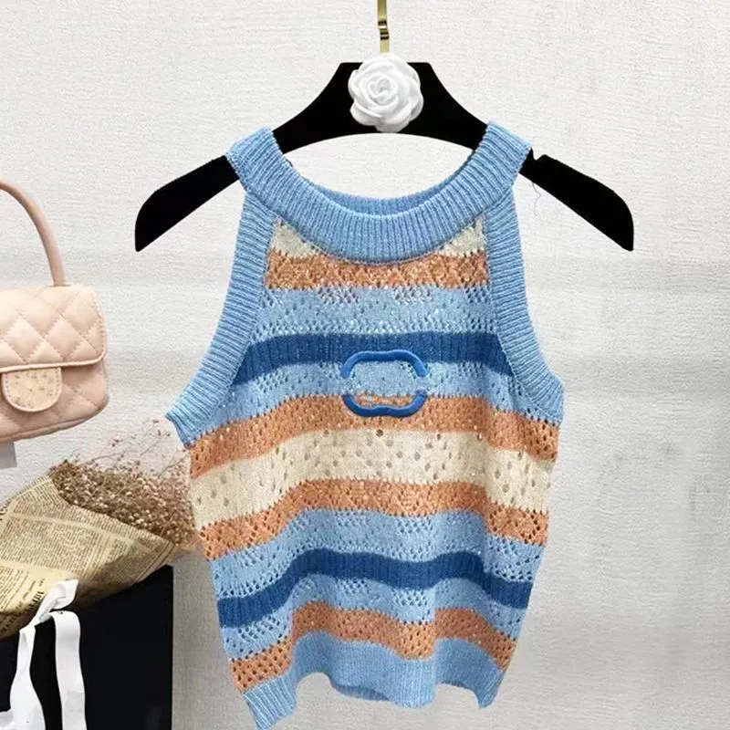 French Brand Designer Women's Sweaters Knits Vest Round Neck Embroidery ...