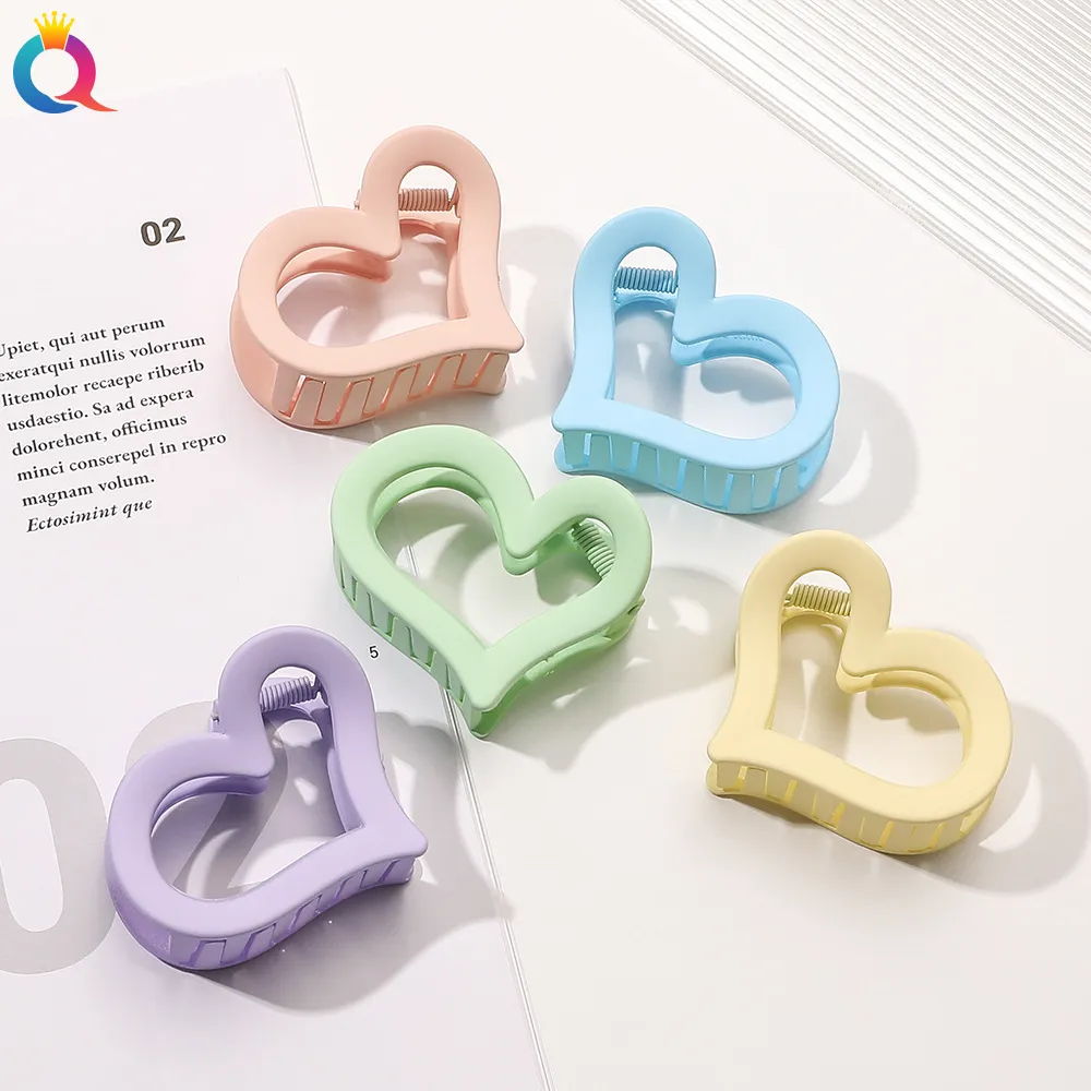 Korean Hair Clips: Heart Shaped Acrylic Claw Clips With Fabric Ribbon ...