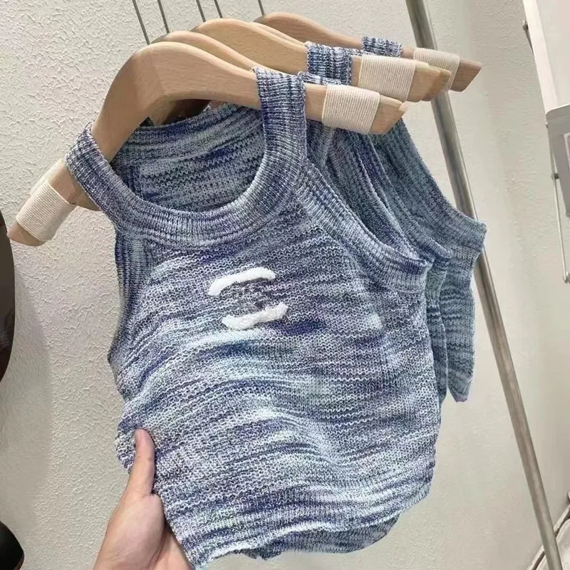 French Brand Designer Women's Sweaters Knits Vest Round Neck Embroidery ...