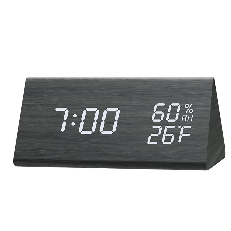 Wooden Digital Triangle Alarm Clock Bamboo Bedside Desk Clock 5.9 × 3.5 ...