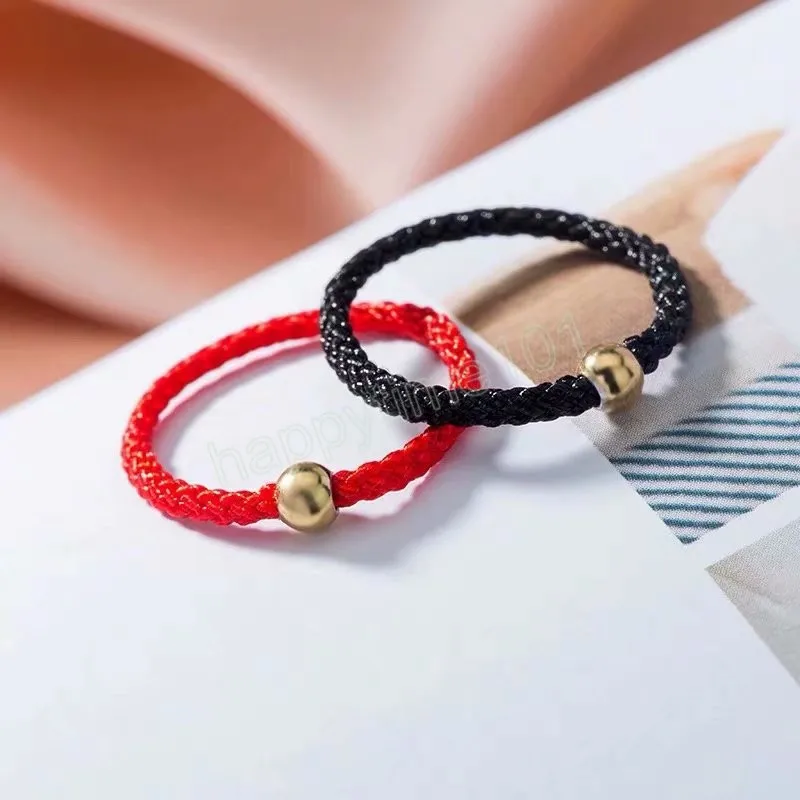 Handmade Red And Black Rope Braided Simple Matching Rings With Lucky ...