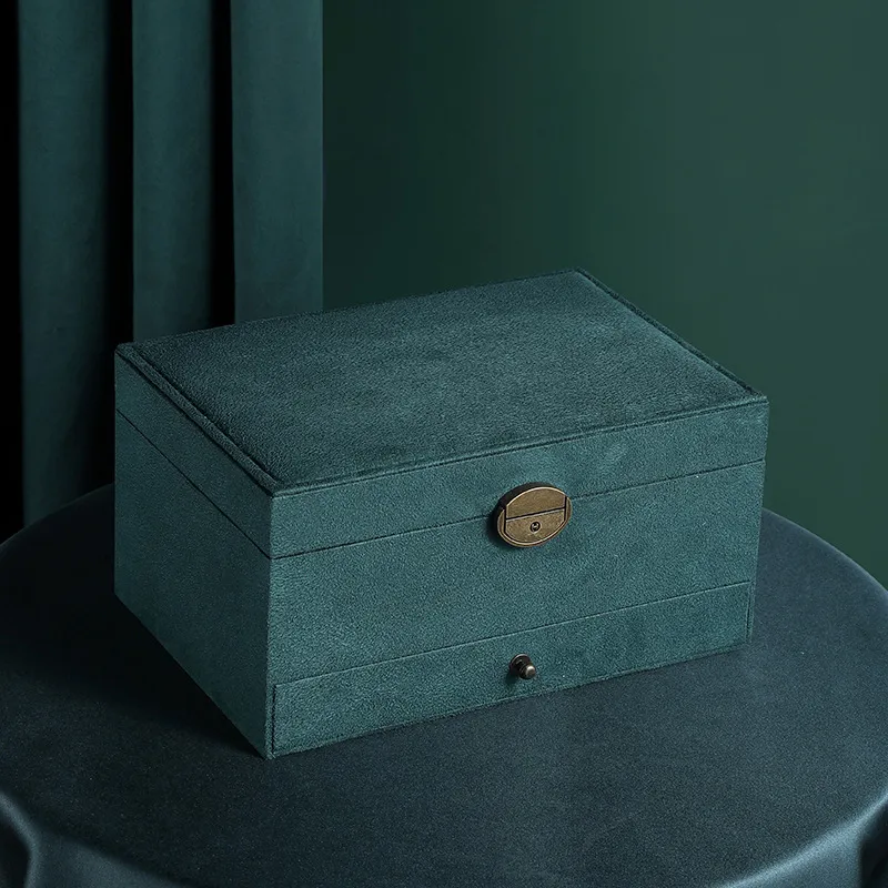 Large Capacity 5-Layer Green Flannel Jewelry Box: Velvet Organizer with ...