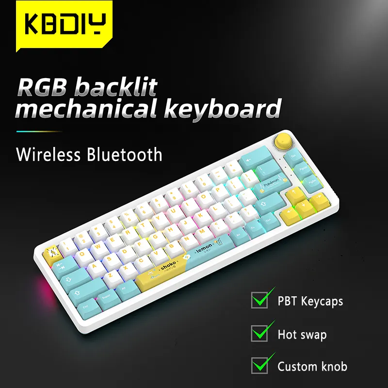 60 Wireless Keyboard KT68 Knob Gaming Mechanical Keyboard RGB Backlit ...