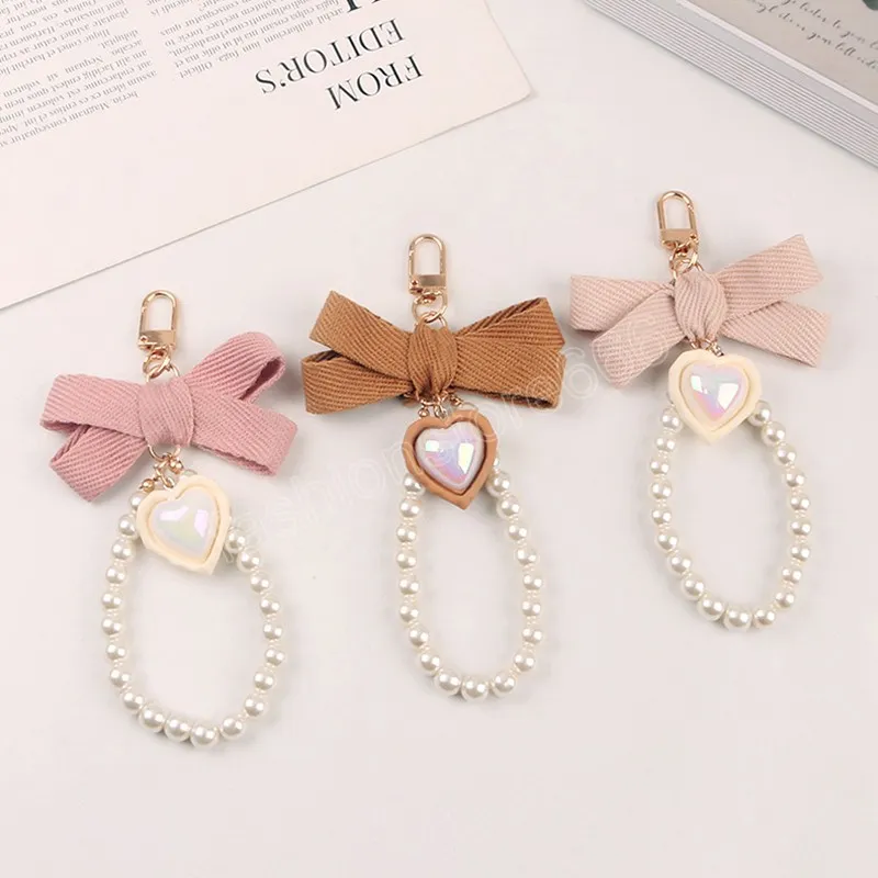 Decorative Sweet Love Heart Embroidery Bow Alloy Key Ring Pearly Shells ...