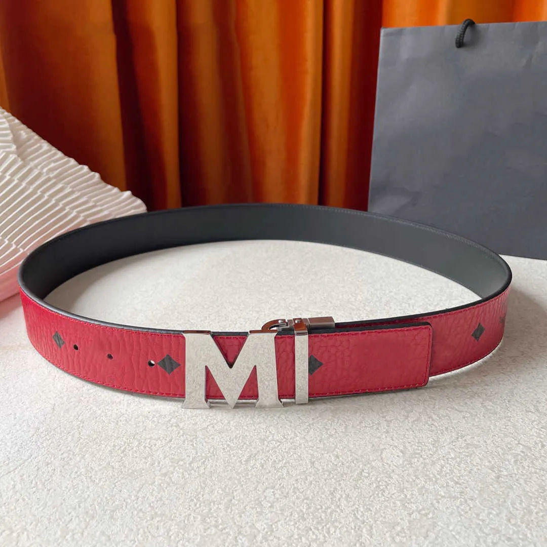 Mcm Genuine Leather Unisex Belt with Golden Resin Smooth Buckle ...