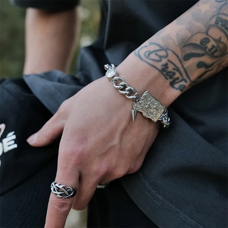 Titanium Steel Men's Chain Bracelet - Hip Hop Zircon Accent, Unique ...