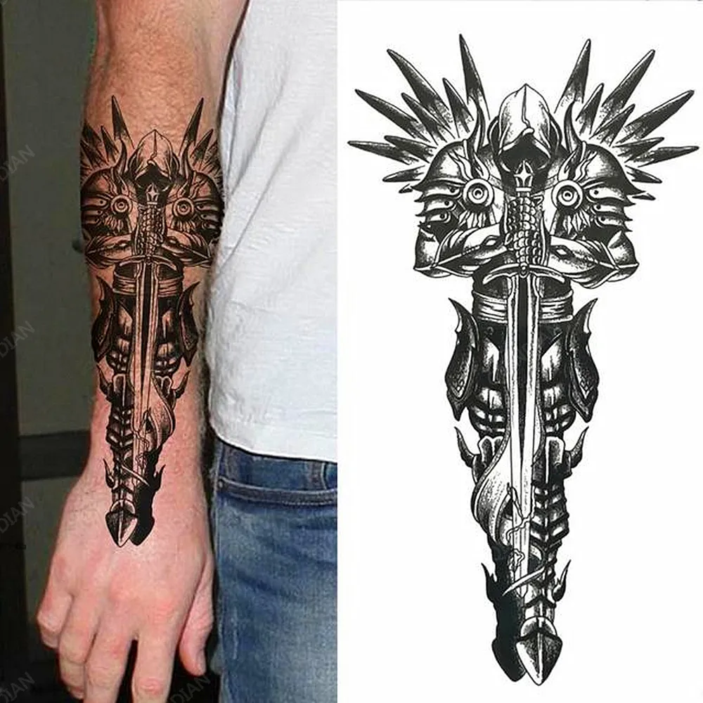 DHgate.com:Black Waterproof Temporary Tattoo - Sword Soldier Armor for ...