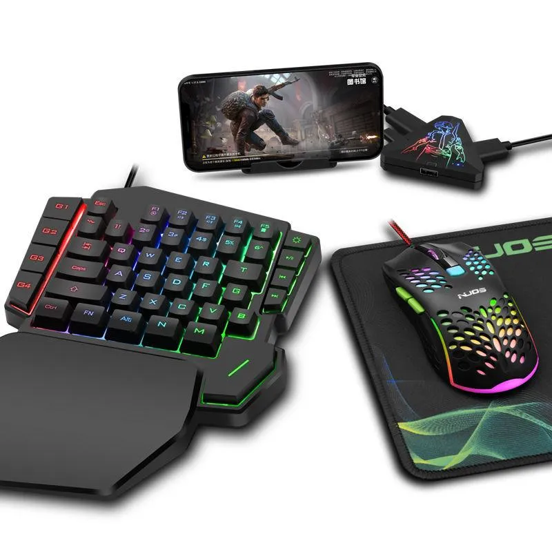 One Handed Gaming Keyboard And Mouse Kit Wired Keyboard Mini Gaming Set ...