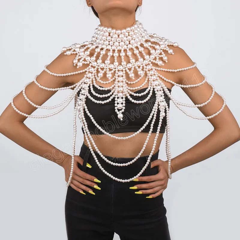 Sexy Women Pearl Body Chains Bra Shawl Fashion Hollow Shoulder ...