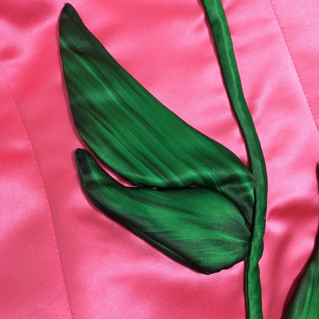 2023 Meiyi Empire Black & Pink Striped Embroidered Dress Short Sleeve ...