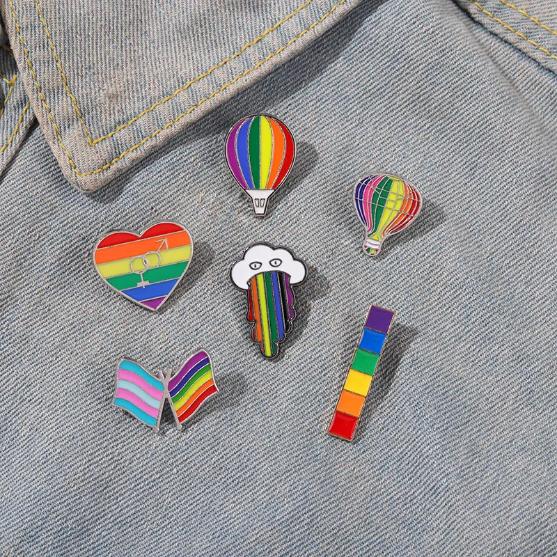 DHgate.com:Enamel Heart Air Balloon Banner Brooch Pins, Rainbow ...