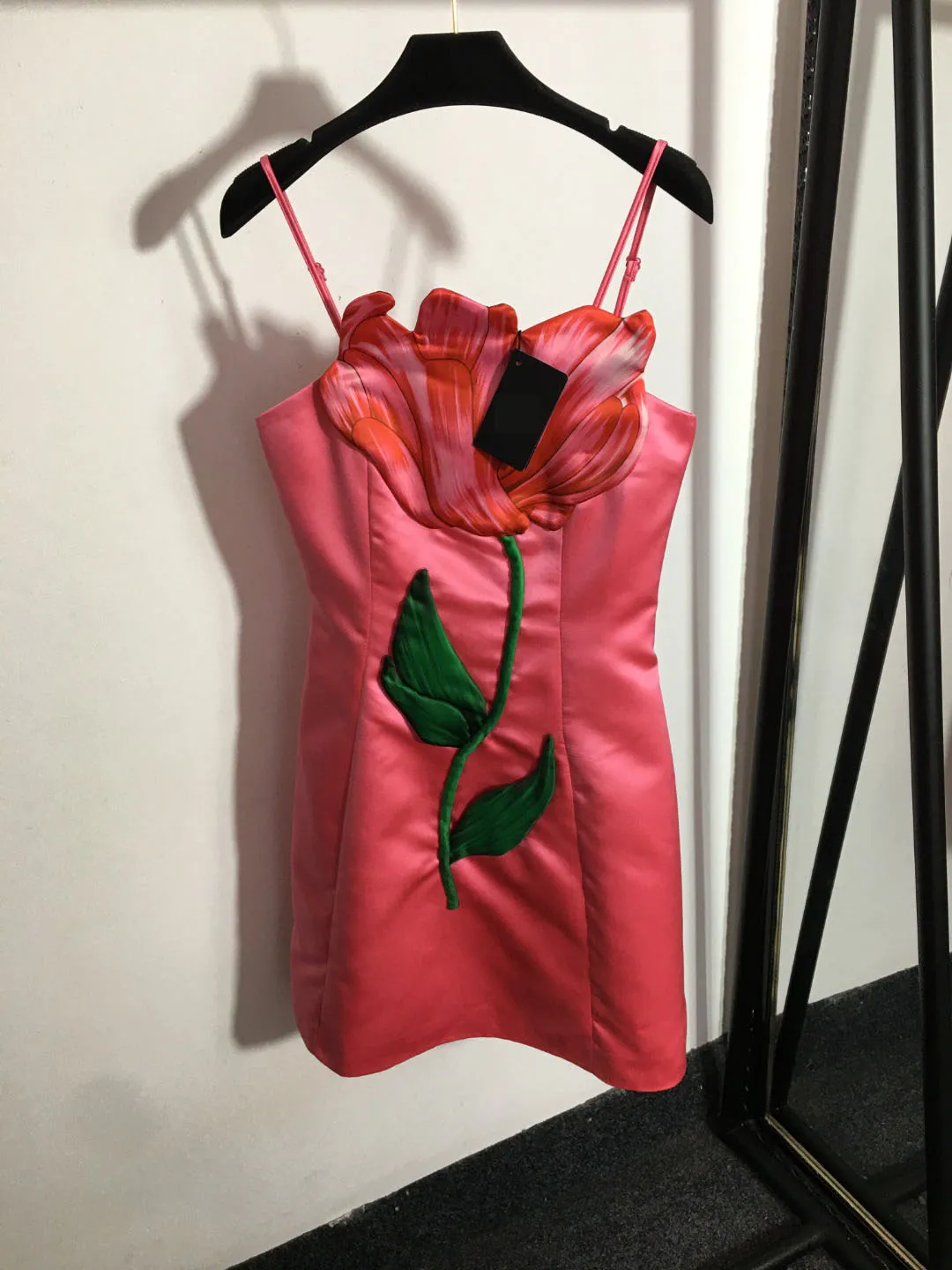 2023 Meiyi Empire Black & Pink Striped Embroidered Dress Short Sleeve ...