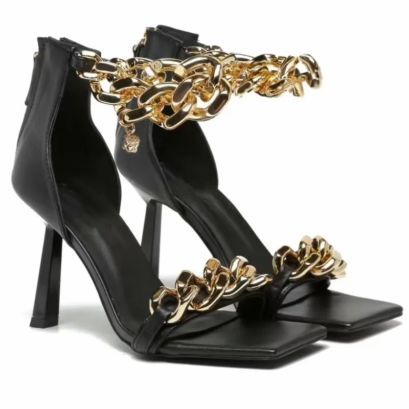 Bulk Fashion Padlock Metal Leather Stiletto Sandals For Women Gold ...