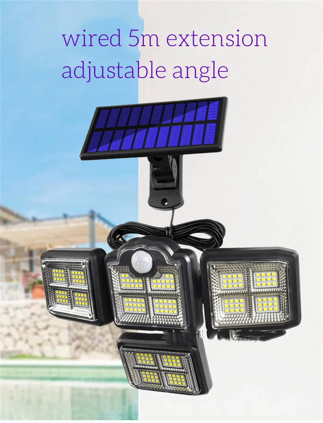 Solar Power Wall Light With 4 Adjustable Heads, Outdoor Security Light ...