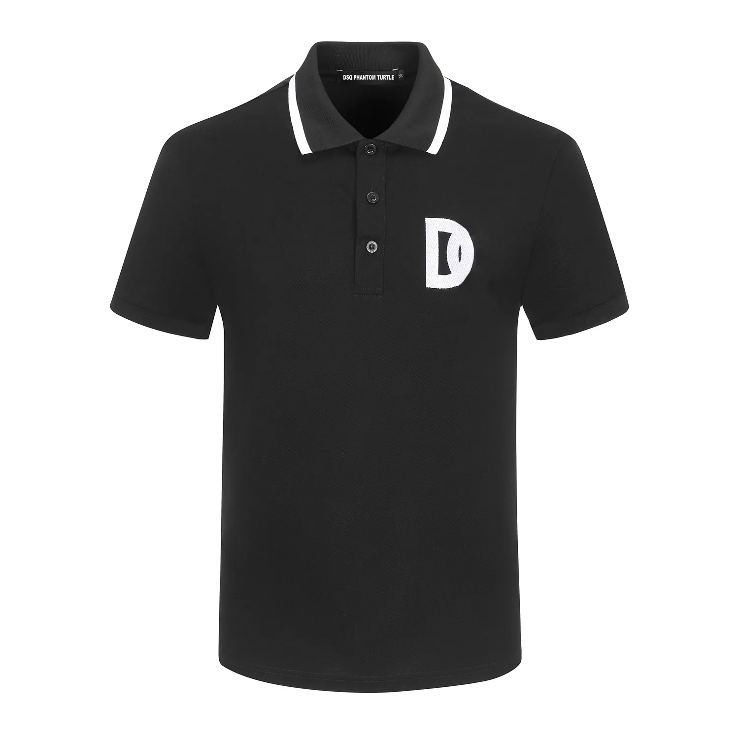 Men's Black and White Logo-Plaque Polo T-Shirt - Summer, Embroidery ...