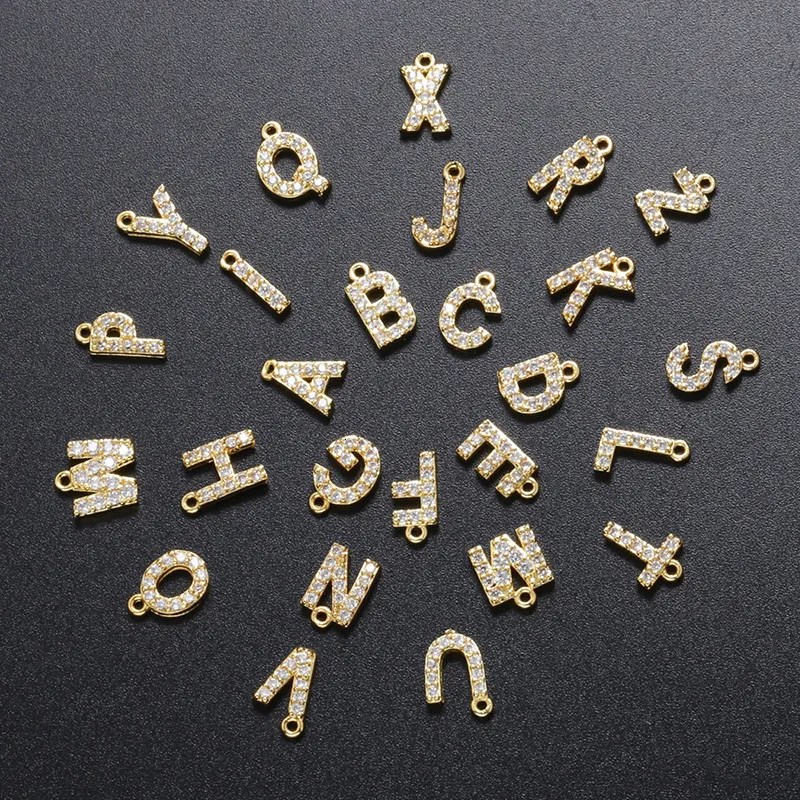 Elegant Letter Pendants with Cubic Zirconia - Brass Charms for Earrings ...