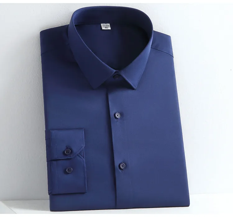 Men's Casual Stretchy Silky Non-Iron Long Sleeve Dress Shirt Without ...