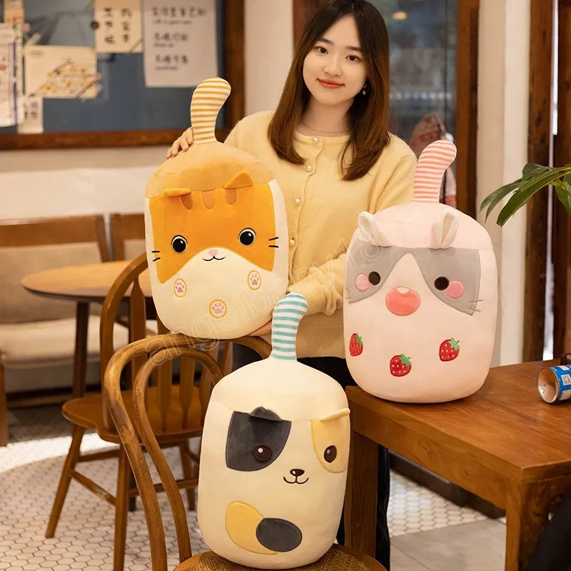 Cute Boba Milk Tea Plushie Toy With Soft Stuffed Bunny, Dog, And Cats ...