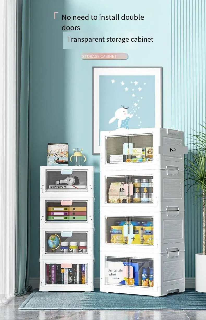 Living Room Storage Box Transparent Double Door Folding Storage Boxes ...