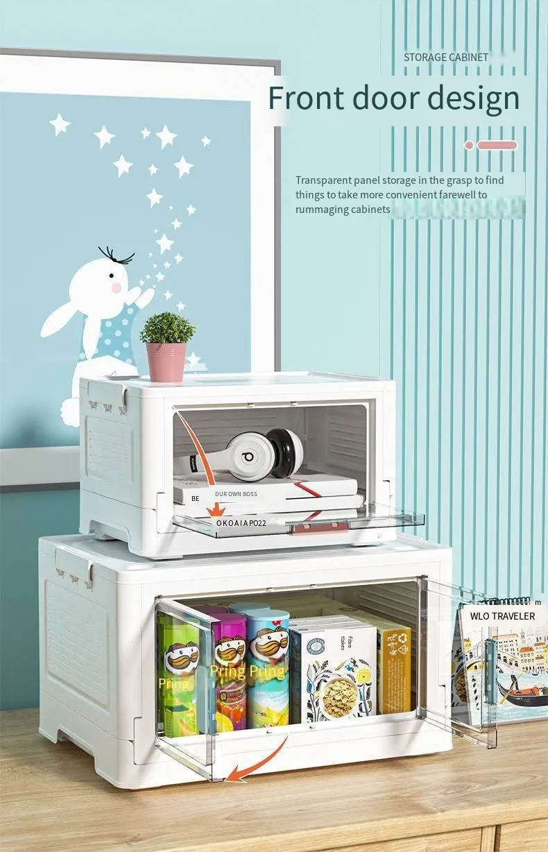 Living Room Storage Box Transparent Double Door Folding Storage Boxes ...