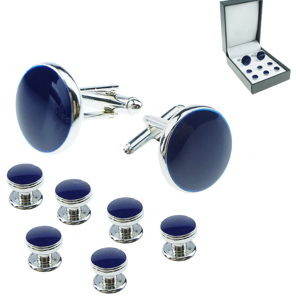 Cuff Links Silver Blue CAB Mens Dress Shirt Links and Tie Studs Set for ...