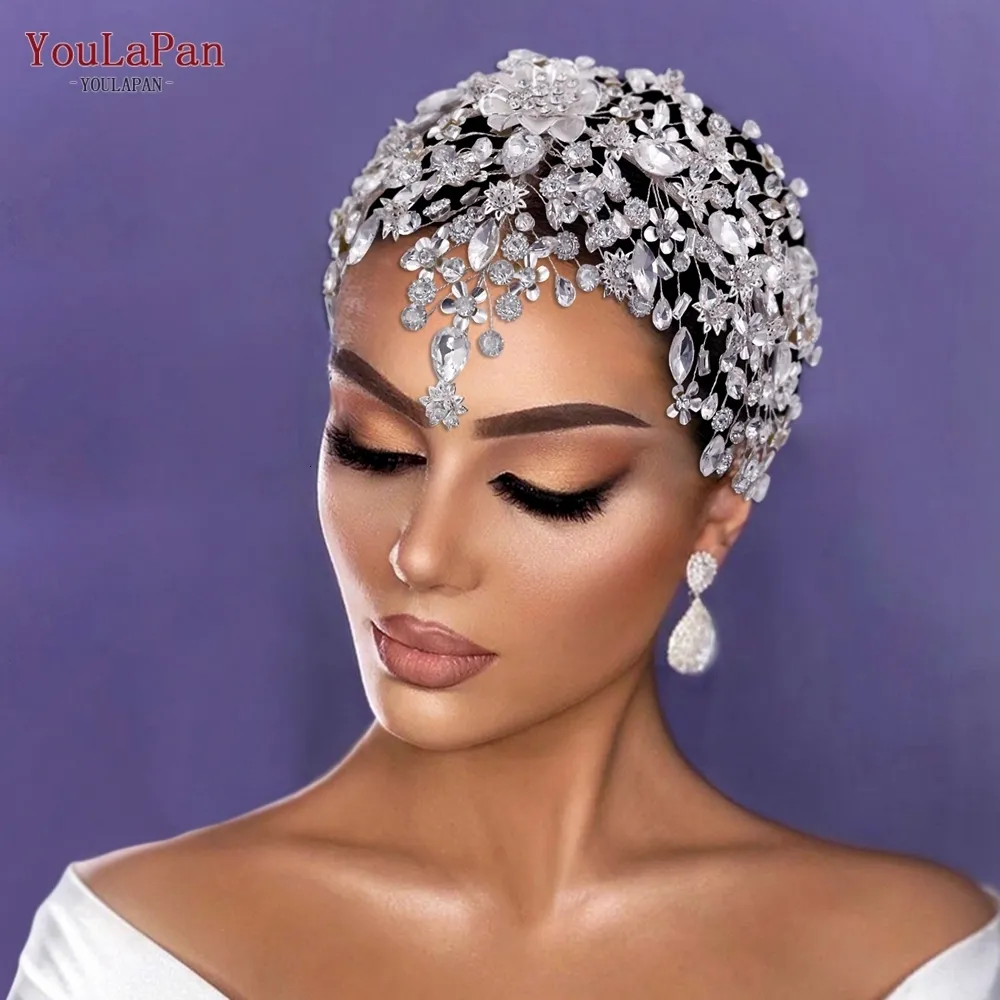 YouLaPan HP456 Alloy Flower Bridal Hair Crown Forehead Jewelry Silver ...