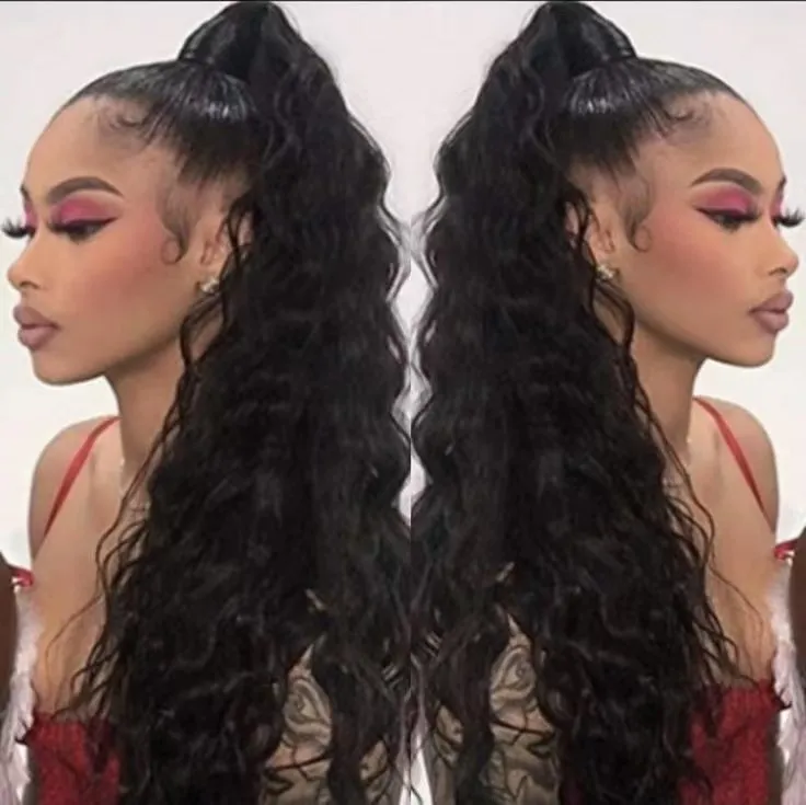 Body Wave Ponytail 10 to 22 Inches Curly Natural Black Remy Brazilian ...