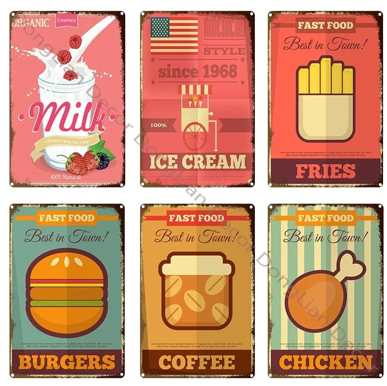 Classic Fast Food Restaurant Metal Painting Burger Drumstick Milk Tea ...