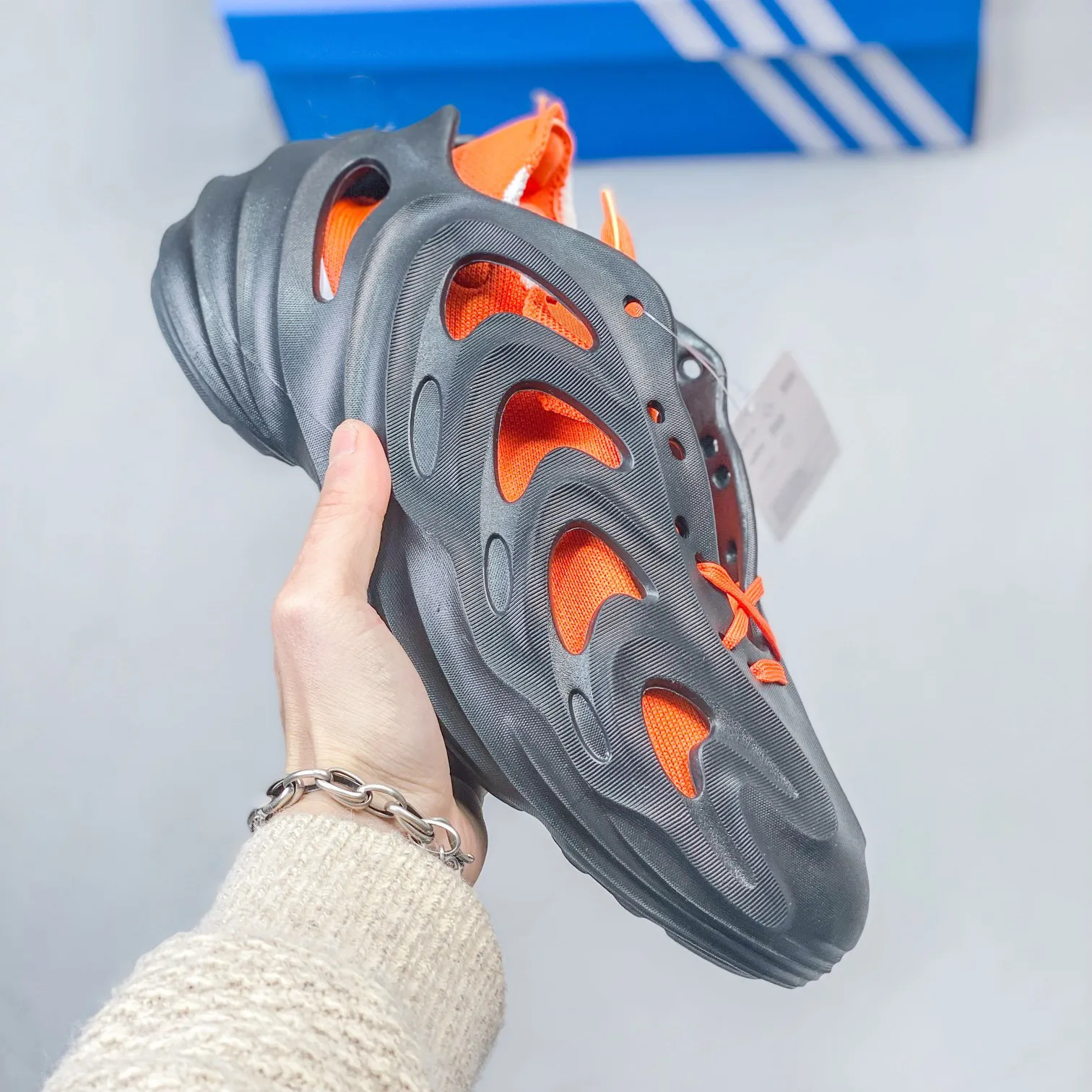 White And Orange Oversized Water Foam Sandals With Ripple Effect For ...