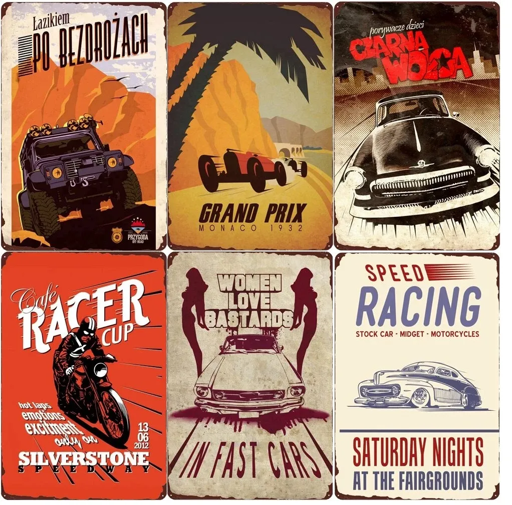 Speed Racing Vintage Metal Tin Sign Garage Bar Cafe Home Teal Canvas ...