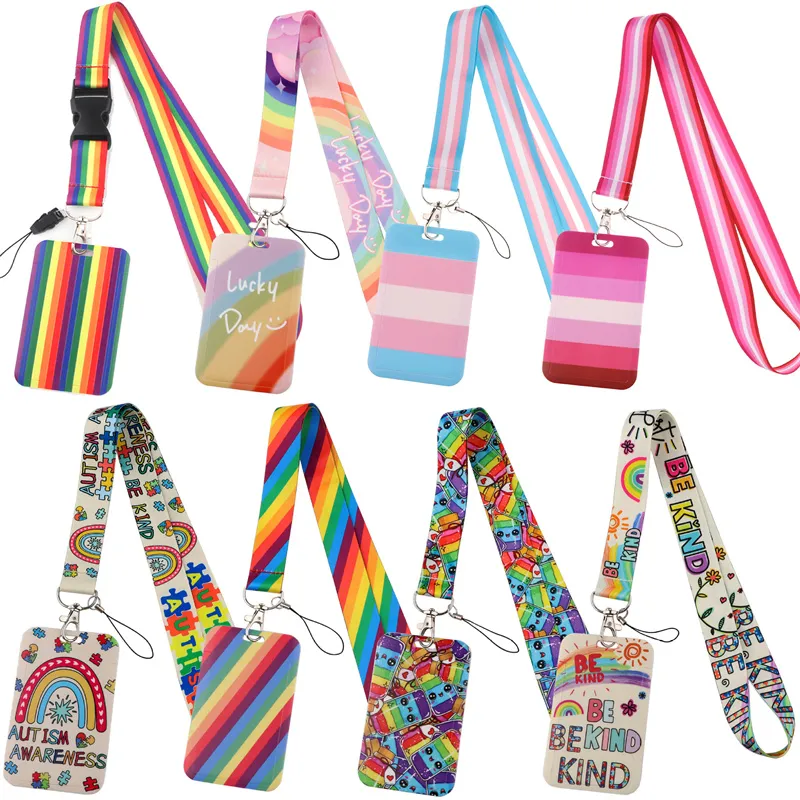 Id Holder Lanyard Rainbow Design Card Holder With Keychain Neck Strap ...