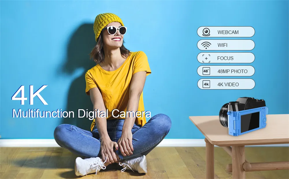 Digital Camera 48MP 16X Wide Angle Flip Screen 4K Video Recorder WIFI ...