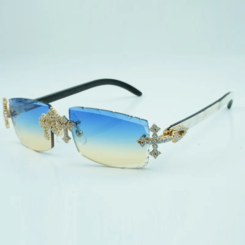 Crystal Lens Sunglasses Cross Diamond Eyewear With Ox Horn Legs & 57mm ...