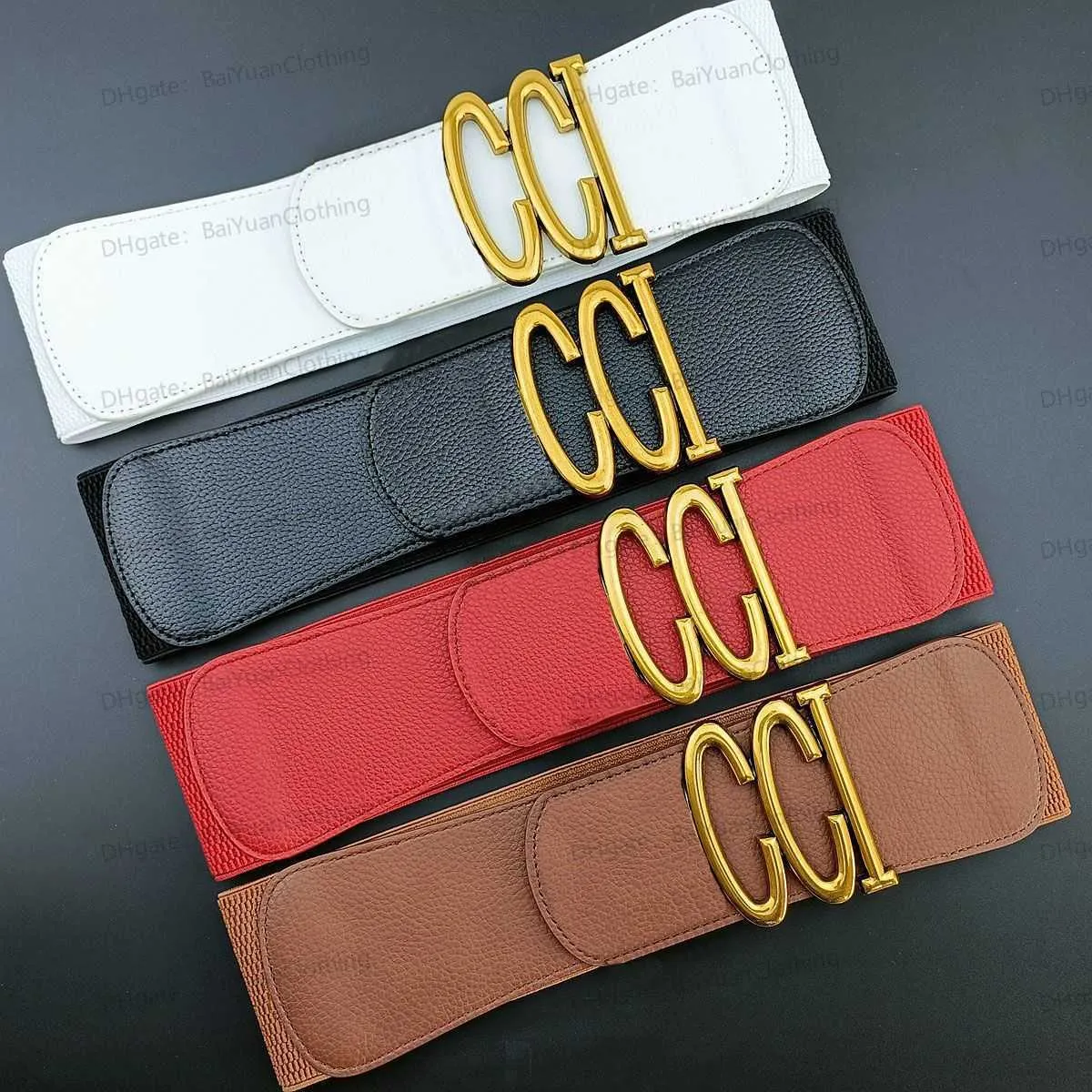 Womens Designer Elastic Belt With Gold Buckle Luxury Fashion Accessory ...